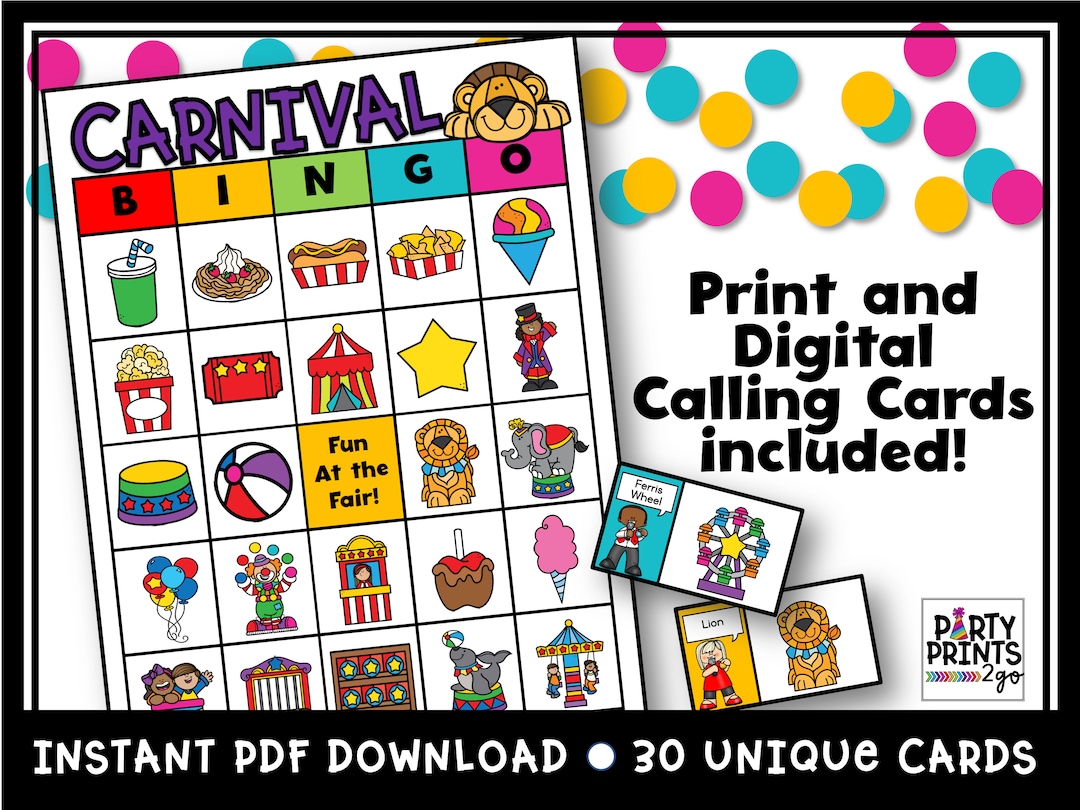 Carnival Bingo | Circus Bingo | Birthday Party Game | Birthday Game ...
