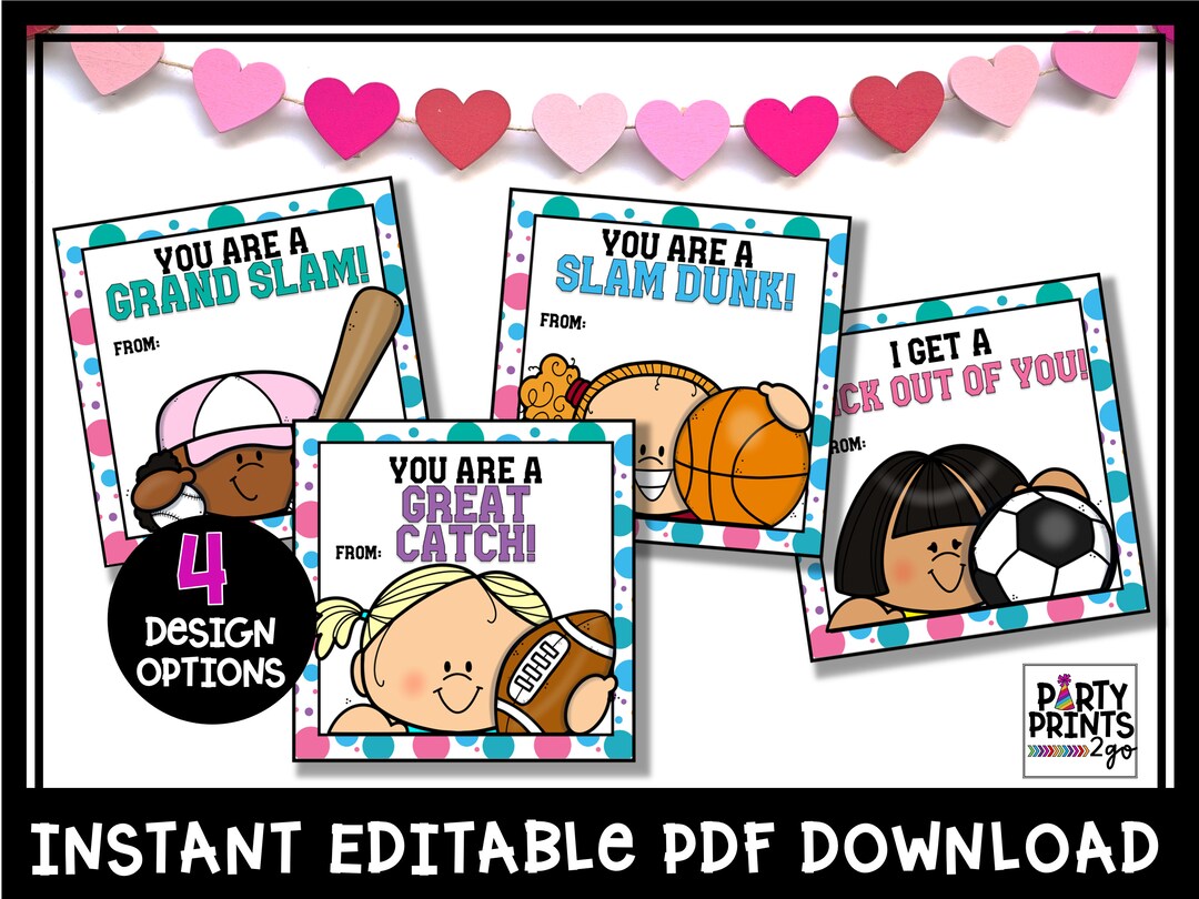 Girl Sports Valentine's Cards | Printable | School, Classroom, Friend ...