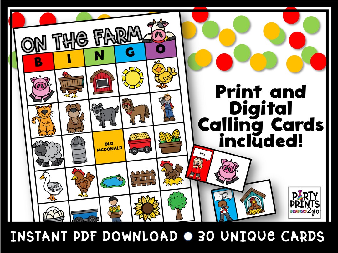 Farm Bingo | Farm Animals | Bingo Cards for 30 | Birthday Game ...