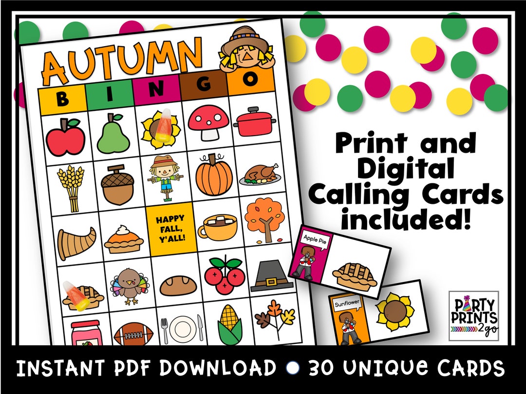 Autumn Bingo Printable Bingo Cards Instant Download Fall Party Activity ...