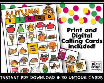 Fall Bingo Printable Bingo Cards Bingo Game Download Bingo Cards for 30 ...