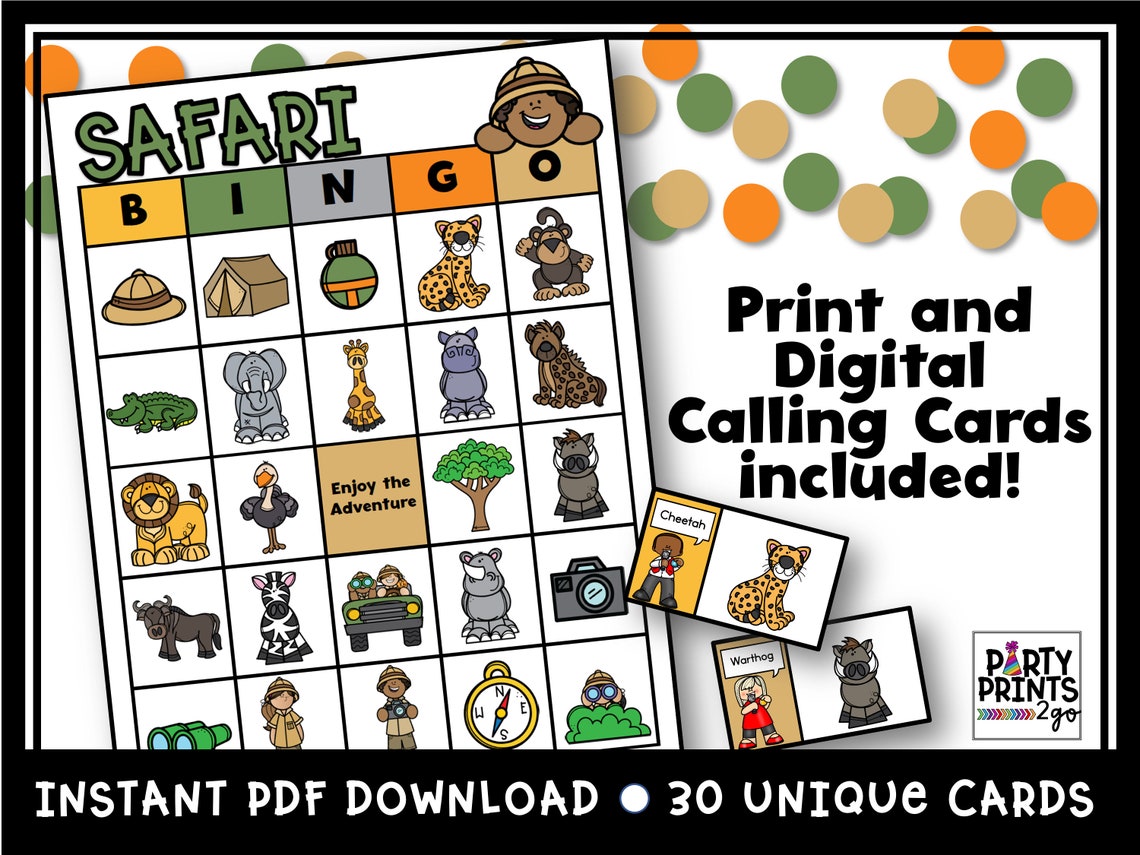 Safari Bingo | Safari Birthday Party Bingo | Classroom Bingo Game ...