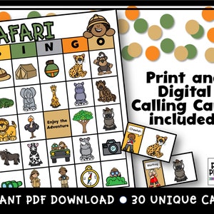 Safari Bingo | Safari Birthday Party Bingo | Classroom Bingo Game ...