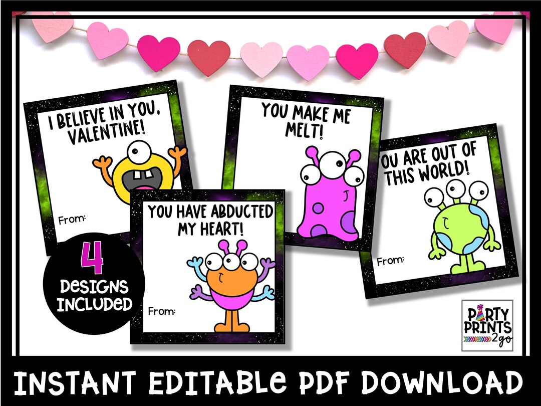 Alien Valentine's Cards | Printable | School, Classroom, Friend or ...