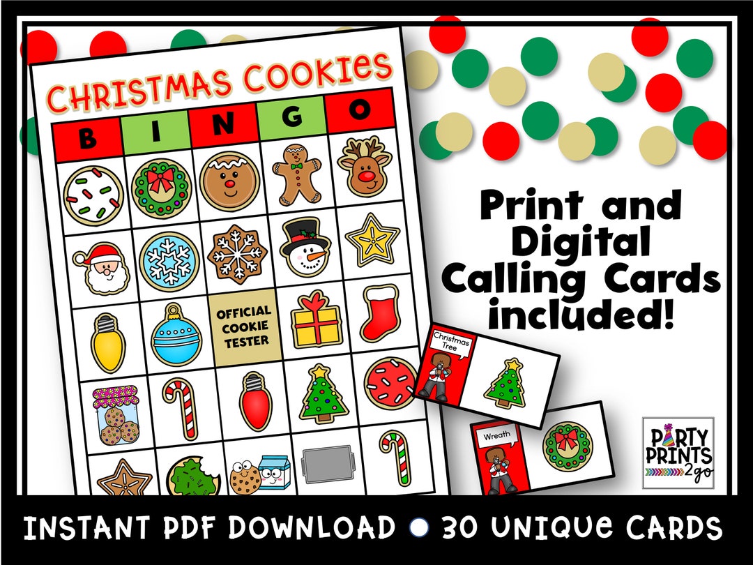 Christmas Cookie Bingo Printable Bingo Cards Christmas Party Activity ...