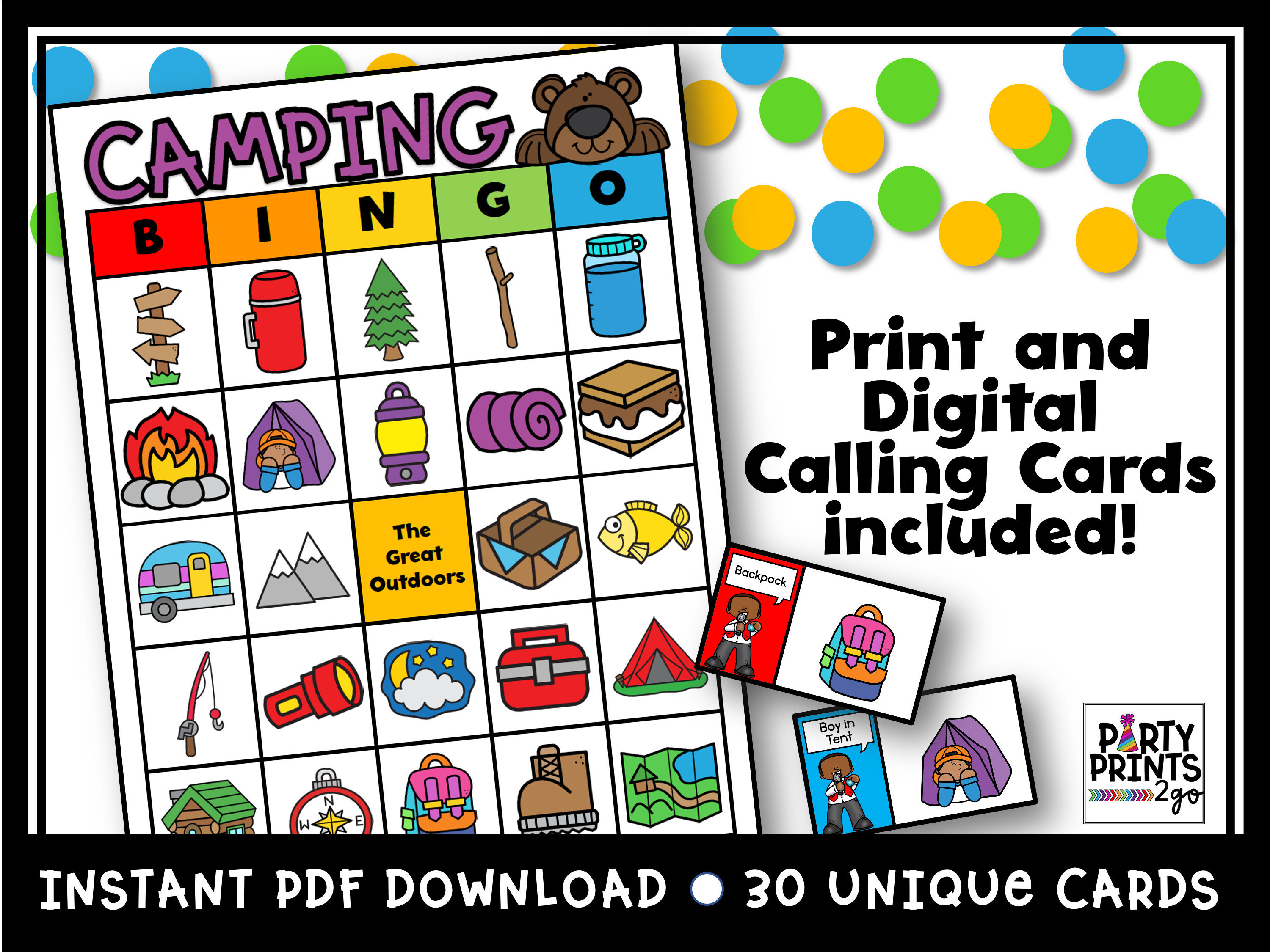 Camping Bingo | Printable Bingo Cards | Birthday Party Game |camping ...