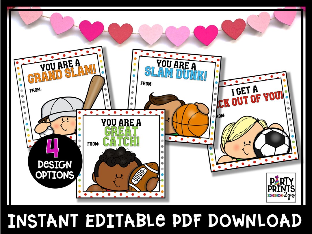 Boy Sports Valentine's Cards | Printable | School, Classroom, Friend or ...