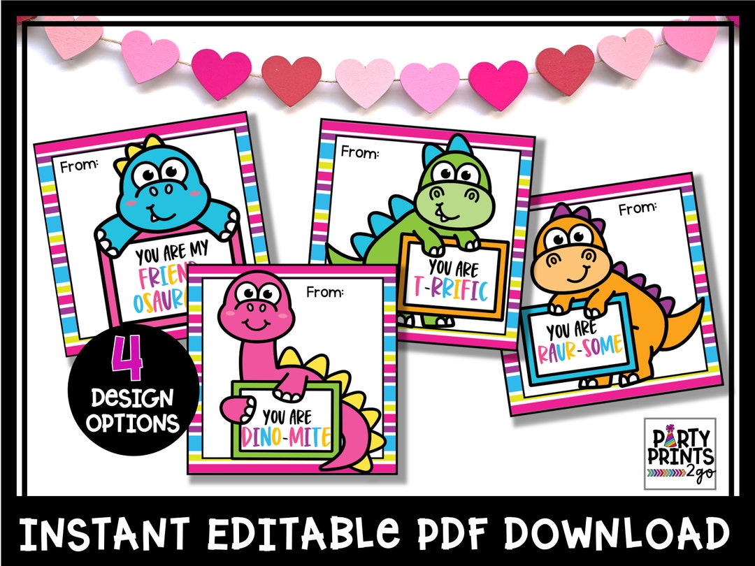 Dinosaur Valentine's Cards | Printable | School, Classroom, Friend or ...