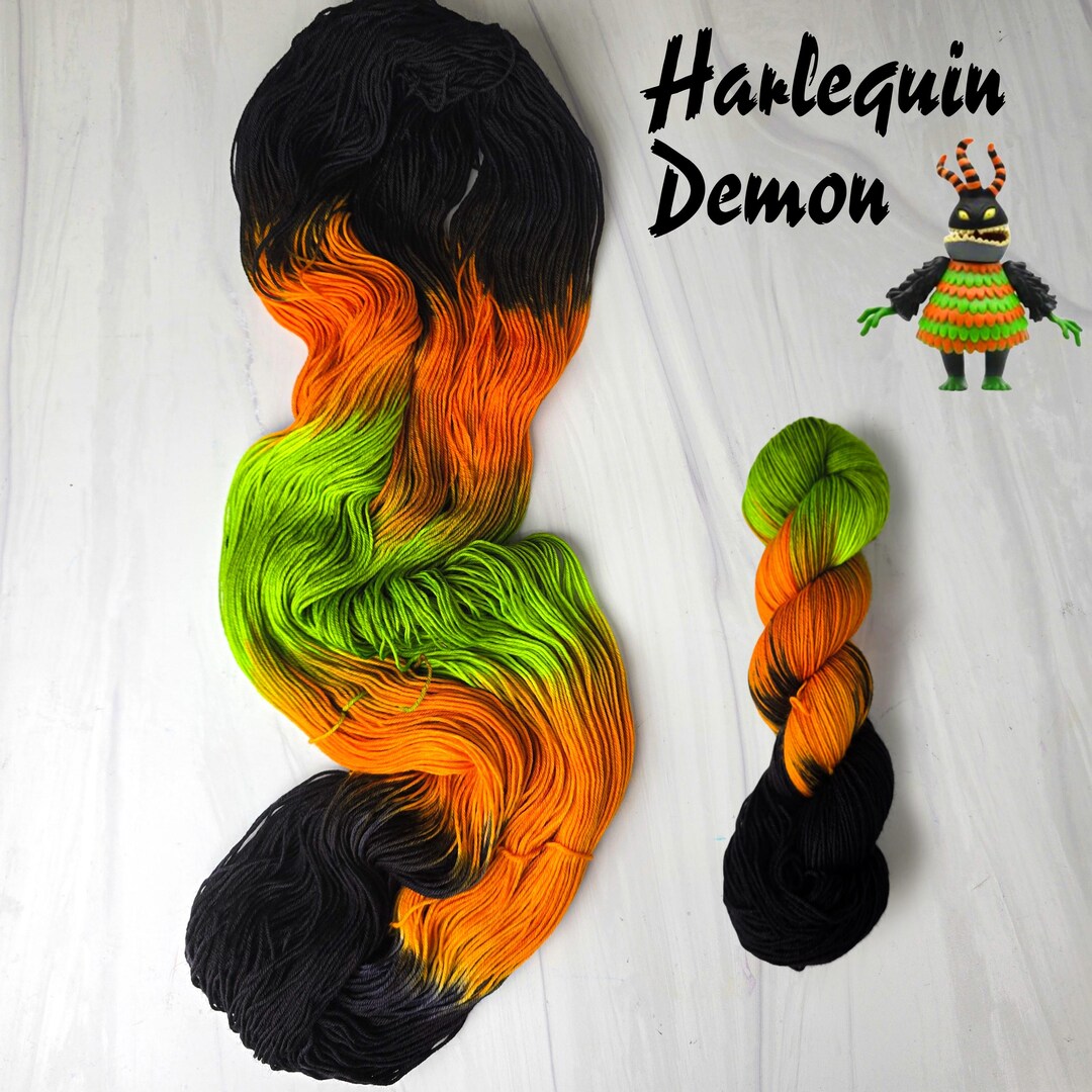 Harlequin Demon- Hand Dyed Variegated Halloweenyarn - Lace Fingering ...