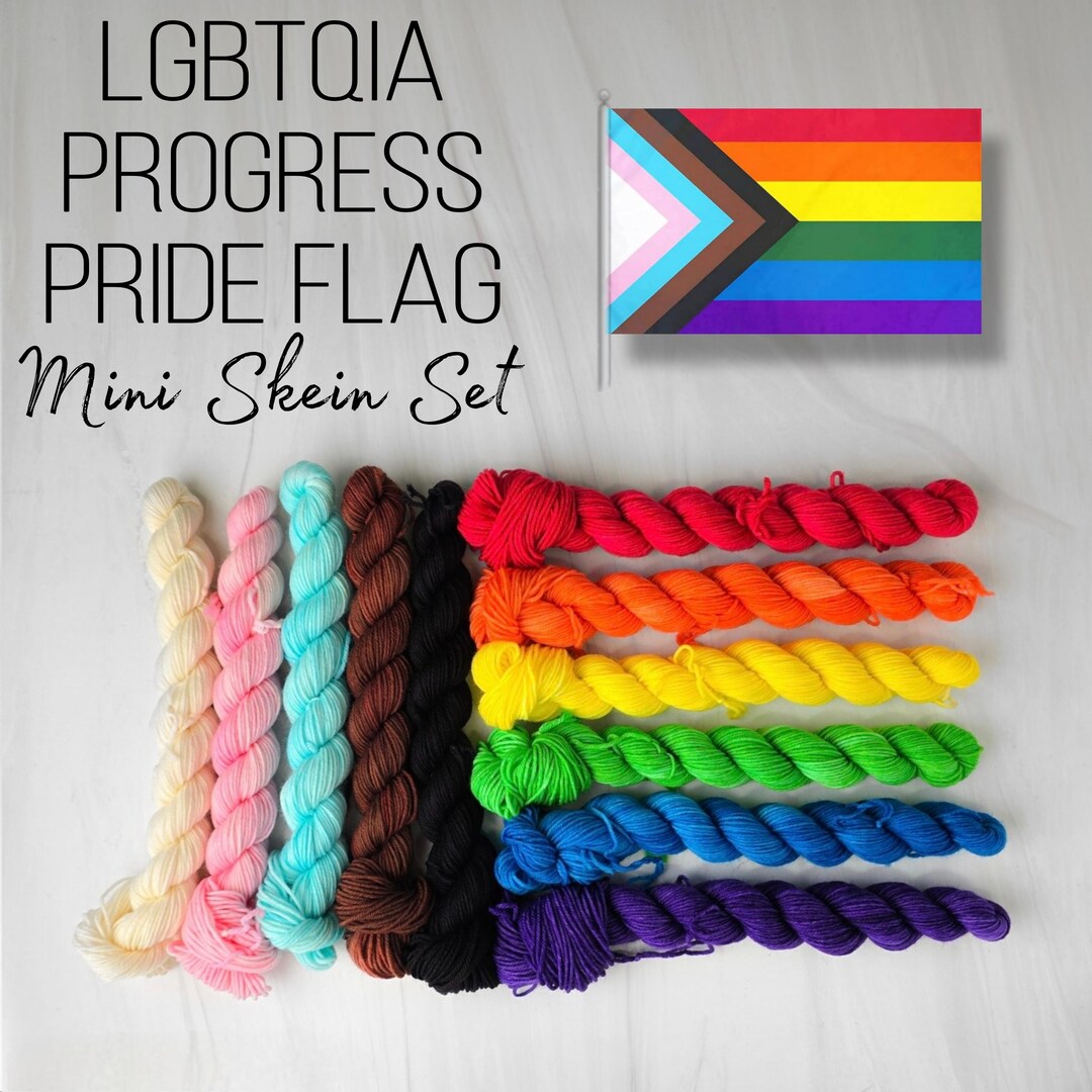 RTS - LGBTQIA Progress Pride Flag Mini Skein Yarn Set on Sock SW Merino ...
