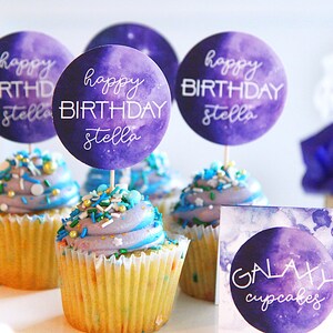Galaxy Birthday Cupcake Toppers Two the Moon Party Decor - Etsy