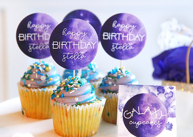 Galaxy Birthday Cupcake Toppers Two the Moon Party Decor - Etsy
