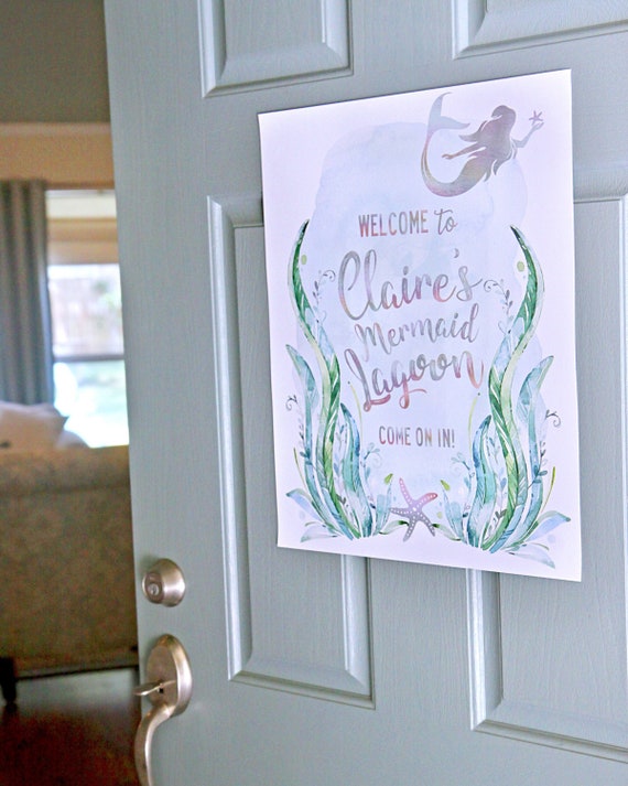 Printable mermaid welcome sign - Mermaid lagoon birthday - Under the ...