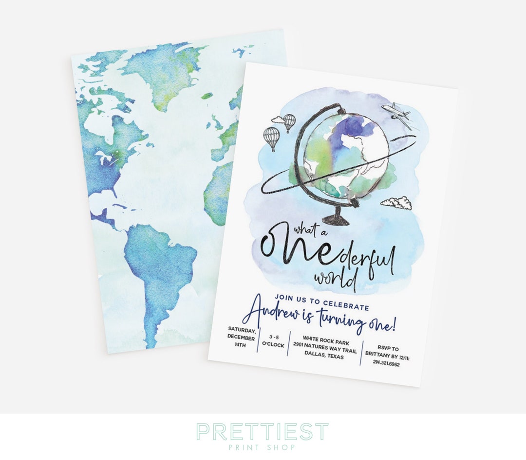 Onederful Birthday Invitation What a Onederful World Party Globe Hot ...
