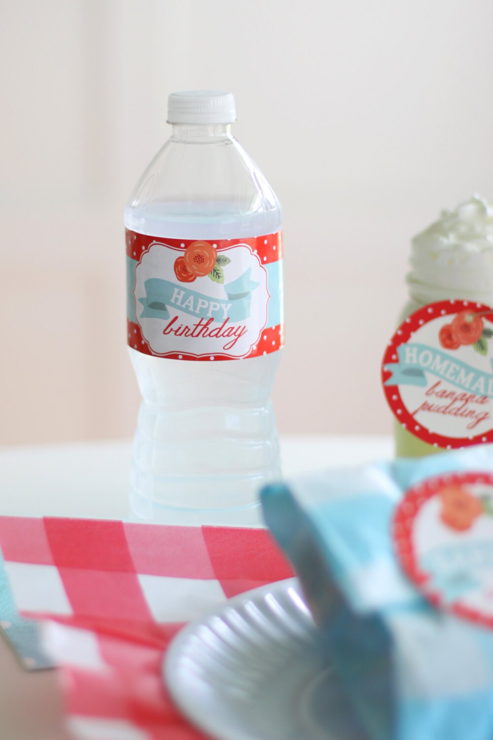 Printable Picnic Party Water Bottle Labels Floral Cabbage | Etsy