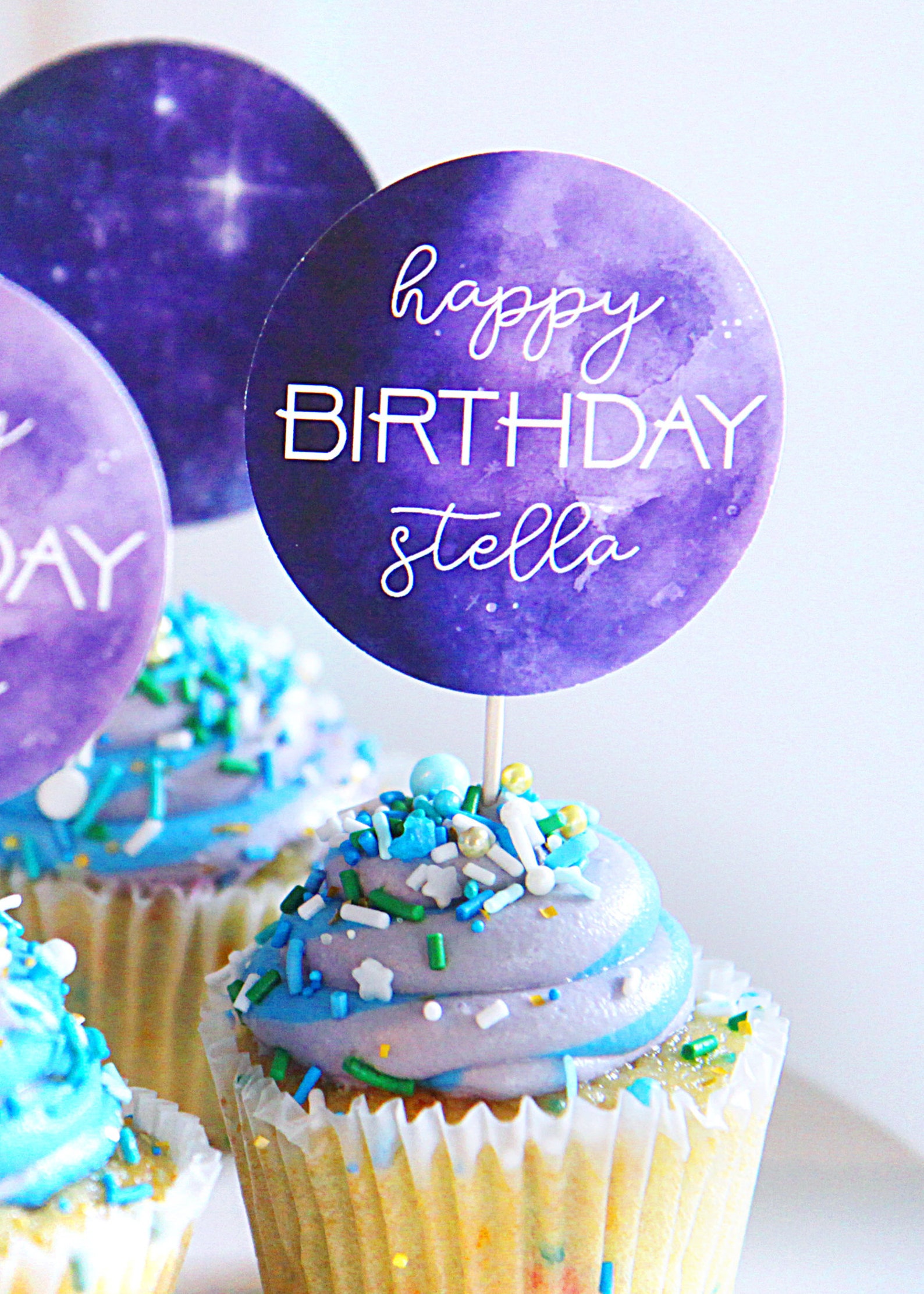 Galaxy Birthday Cupcake Toppers Two the Moon Party Decor - Etsy