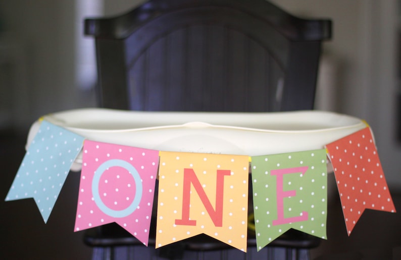 Printable High Chair Banner One Pennant Banner Polka Dot | Etsy
