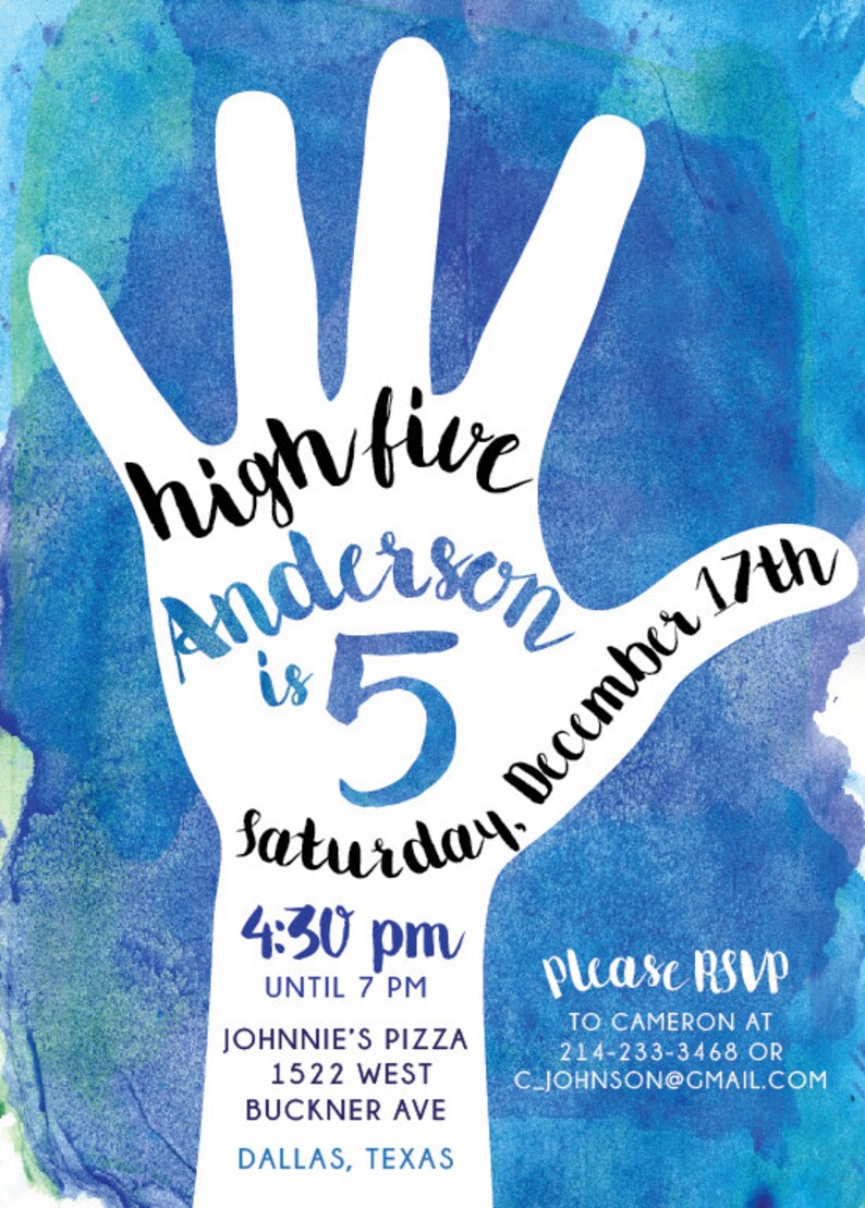 5th Birthday Invitation High Five Party Watercolor - Etsy