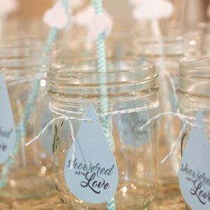 Printable Raindrop Party Tags Showered With Love Baby Shower Drink Tags ...