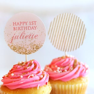 Printable Cupcake Toppers Pink and Gold Glitter Party Circles Favor ...