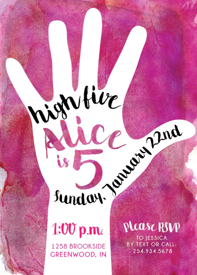 5th Birthday Invitation High Five Party Watercolor | Etsy