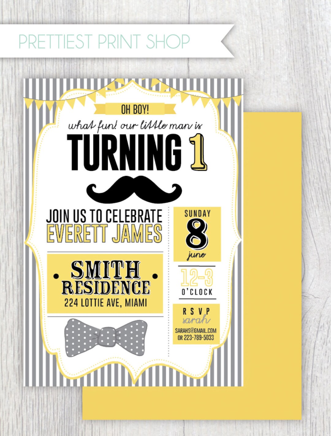 Little Gentlemen Invitation Mustaches and Bowtie Party First Birthday ...