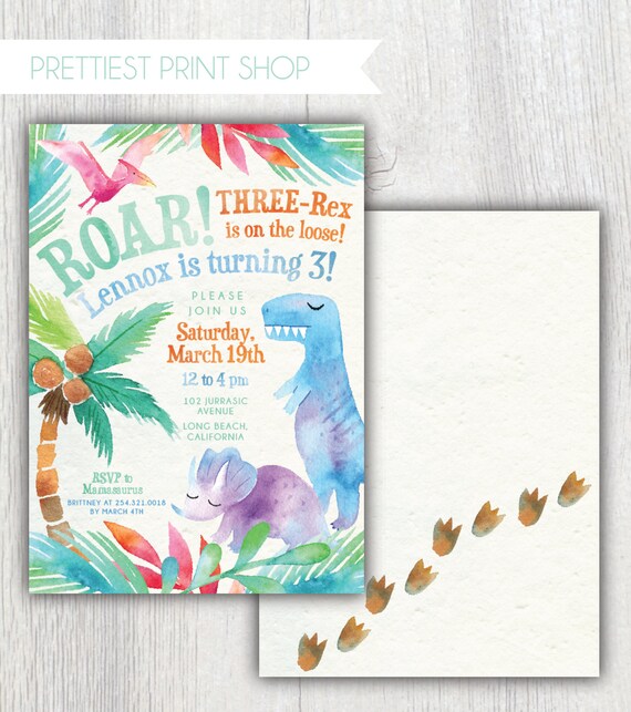 Printable dinosaur birthday invitation - Roar! Three-Rex is on the ...
