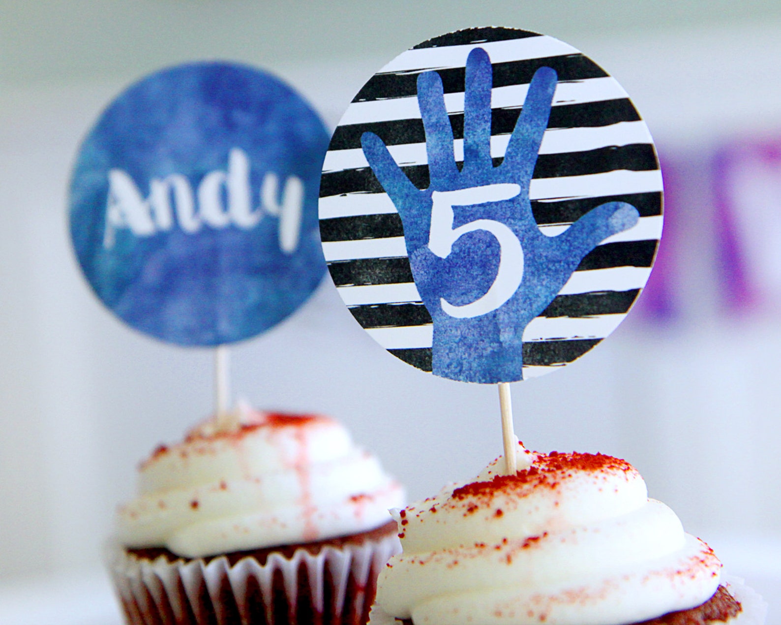 High Five Birthday Cupcake Toppers Watercolor Hand Black - Etsy