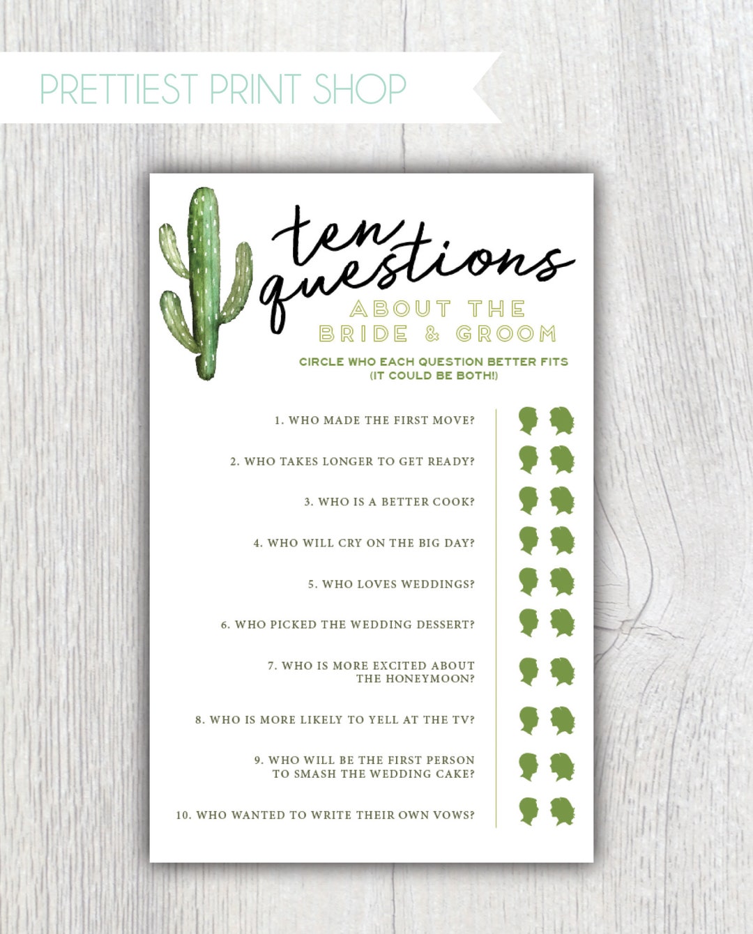 Printable Bridal Shower Game 10 Questions Icebreaker Cactus Taco Party ...
