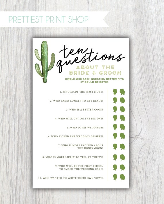 Printable bridal shower game - 10 Questions icebreaker - Cactus Taco ...