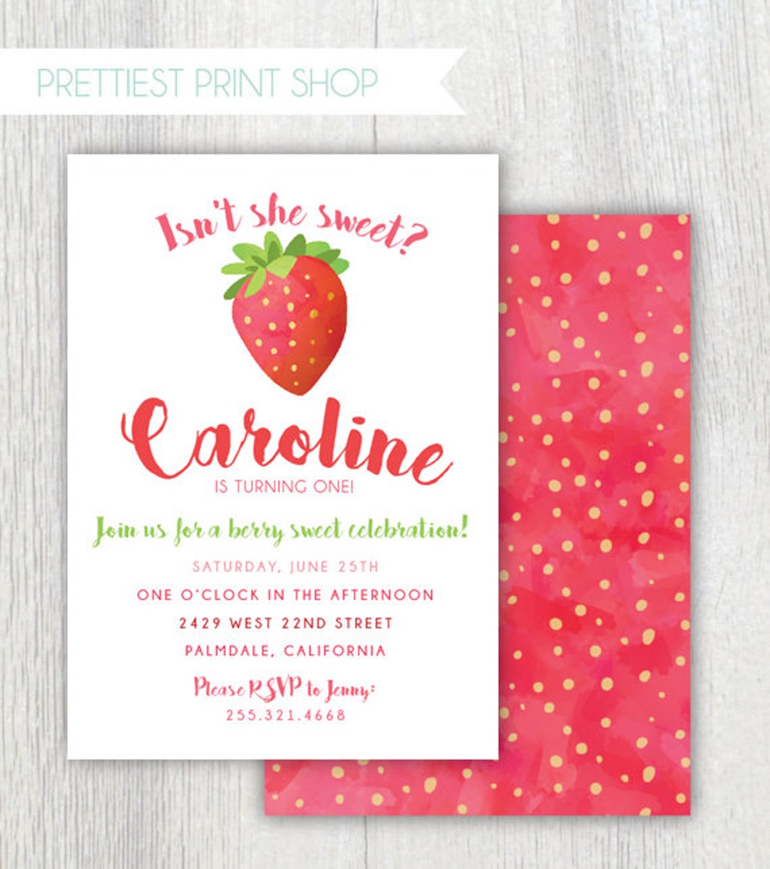 Printable Strawberry Invitation Strawberry First Birthday Berry Sweet ...