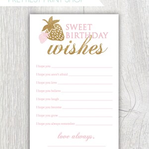 Printable Gold Glitter Wishes Sheet Pink and Gold Strawberry Party Gold ...