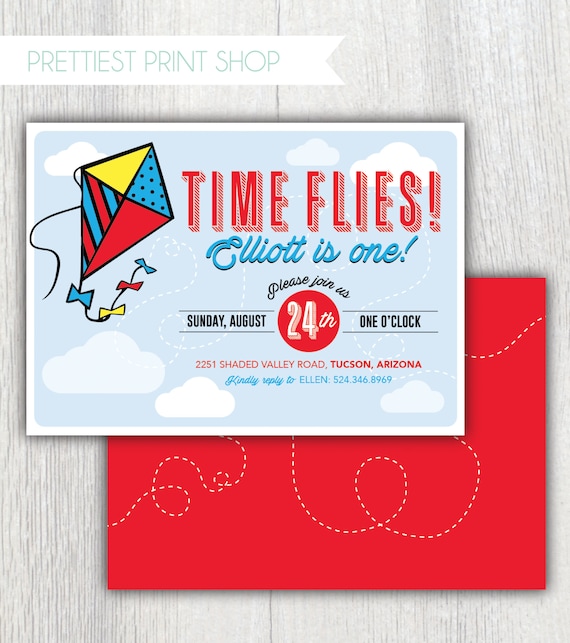 Printable kite invitation - Time flies - First birthday - Boy Birthday ...