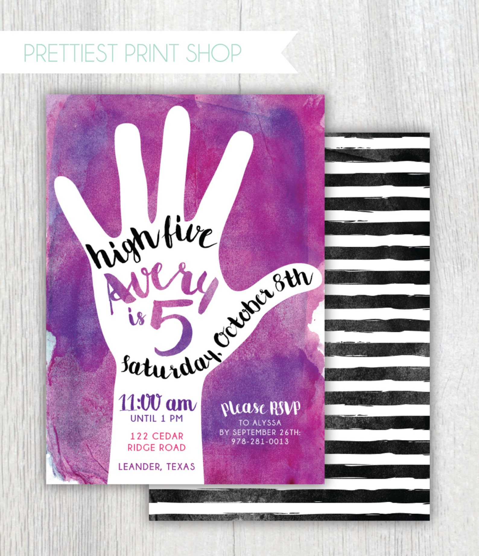 5th Birthday Invitation High Five Party Watercolor - Etsy