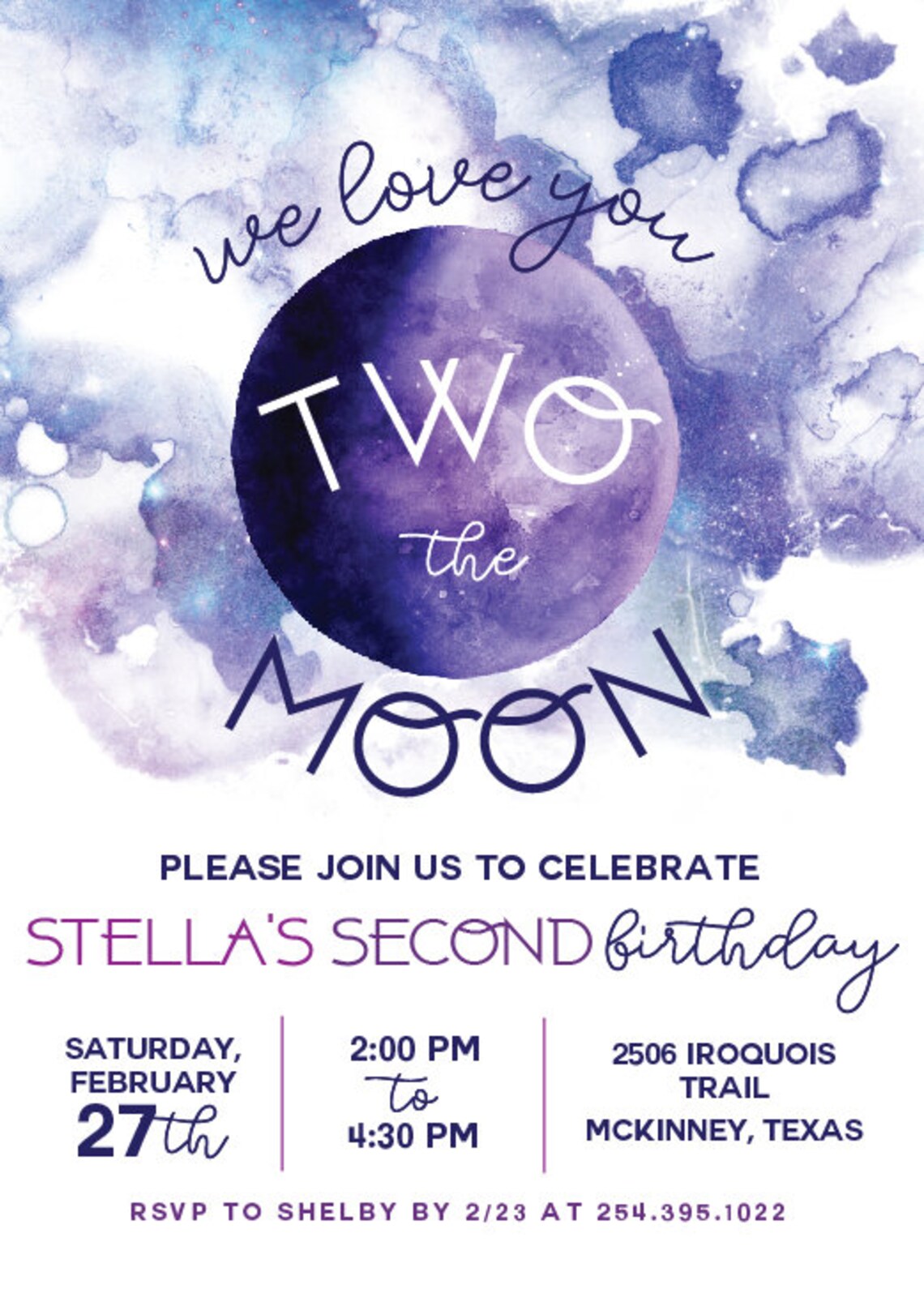 Two the Moon Birthday Invitation Galaxy Birthday Party - Etsy