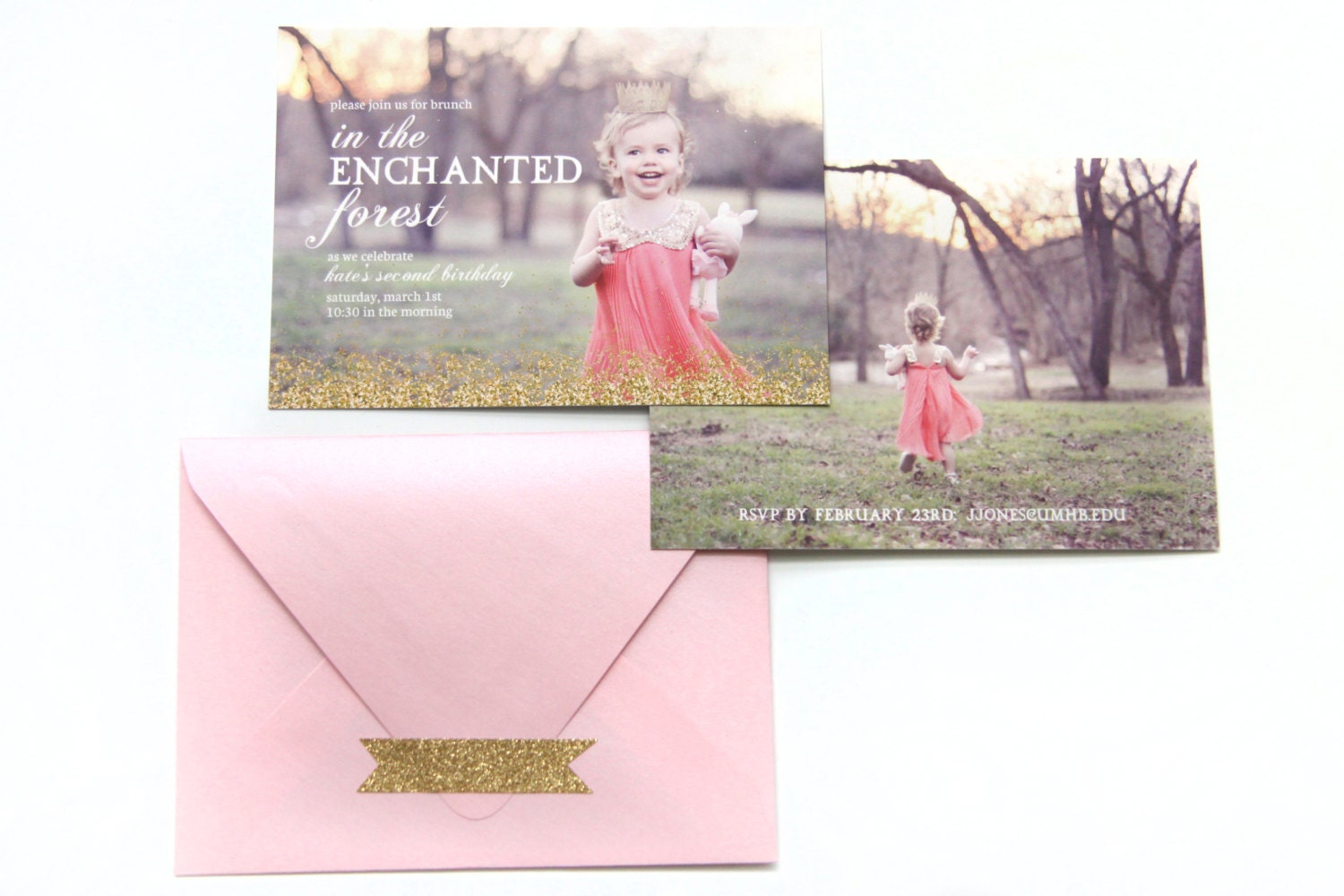 Printable Gold Glitter Invitation With Photo Pink and Gold | Etsy