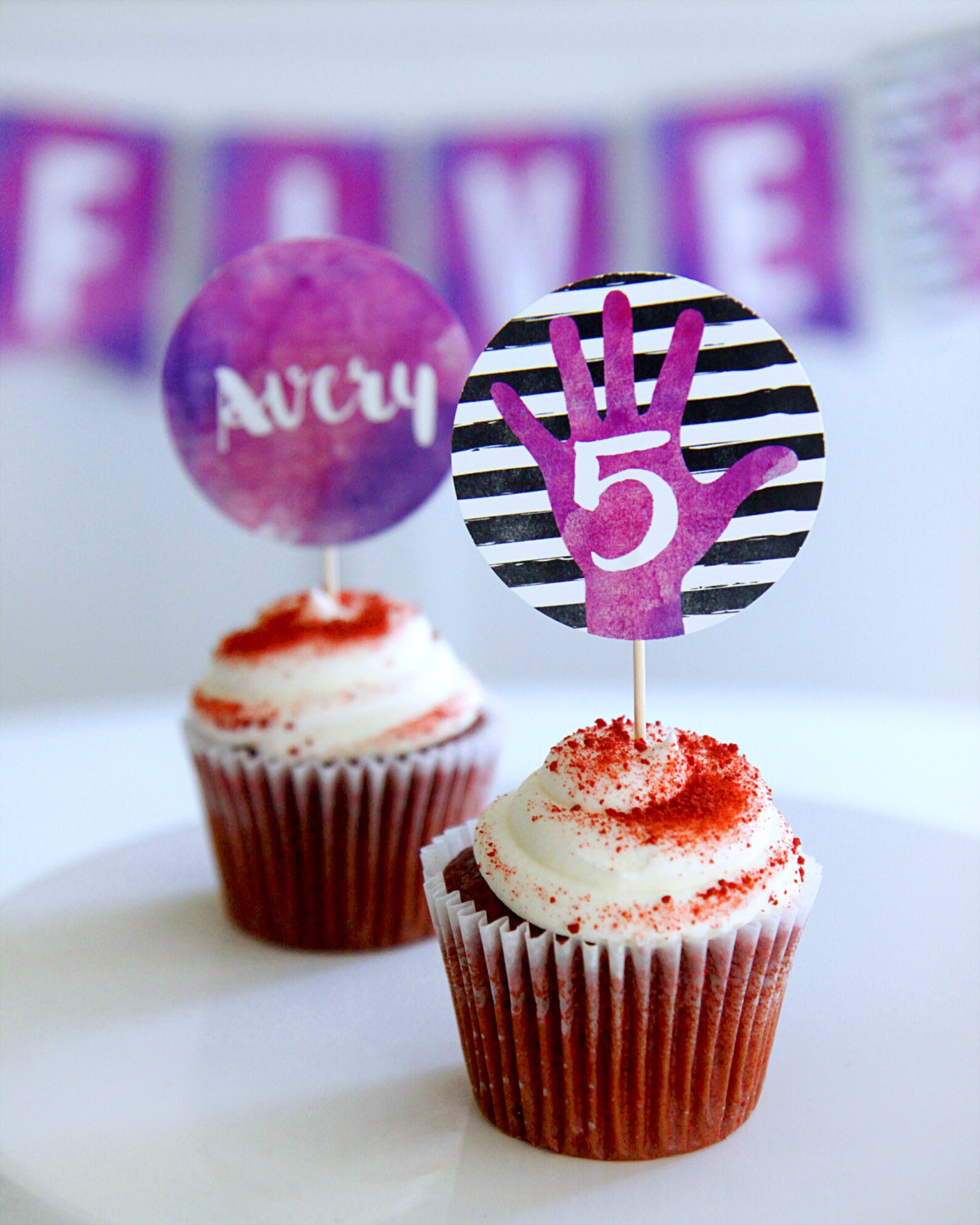 High Five Birthday Cupcake Toppers Watercolor Hand Black - Etsy