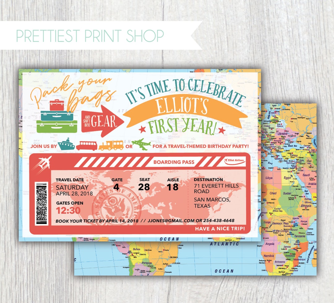 Printable Travel Birthday Invitation Boarding Pass Planes, Trains ...