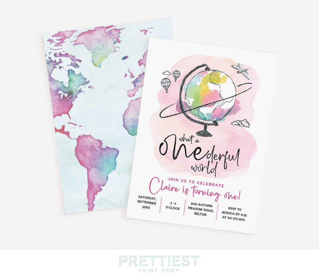 Onederful Birthday Invitation What a Onederful World Party Globe Hot ...