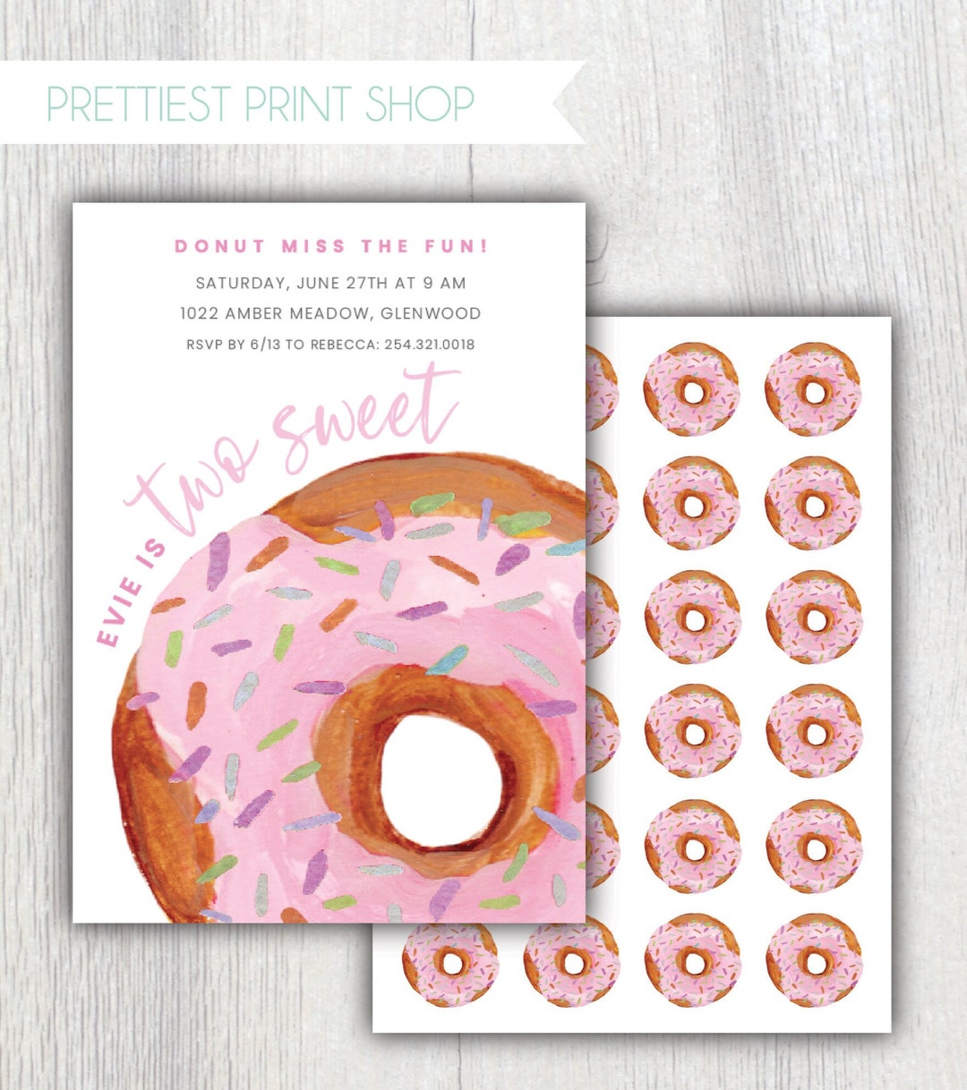 Donut Invitation Two Sweet Pajama Party Rise and Shine Sprinkles Brunch ...