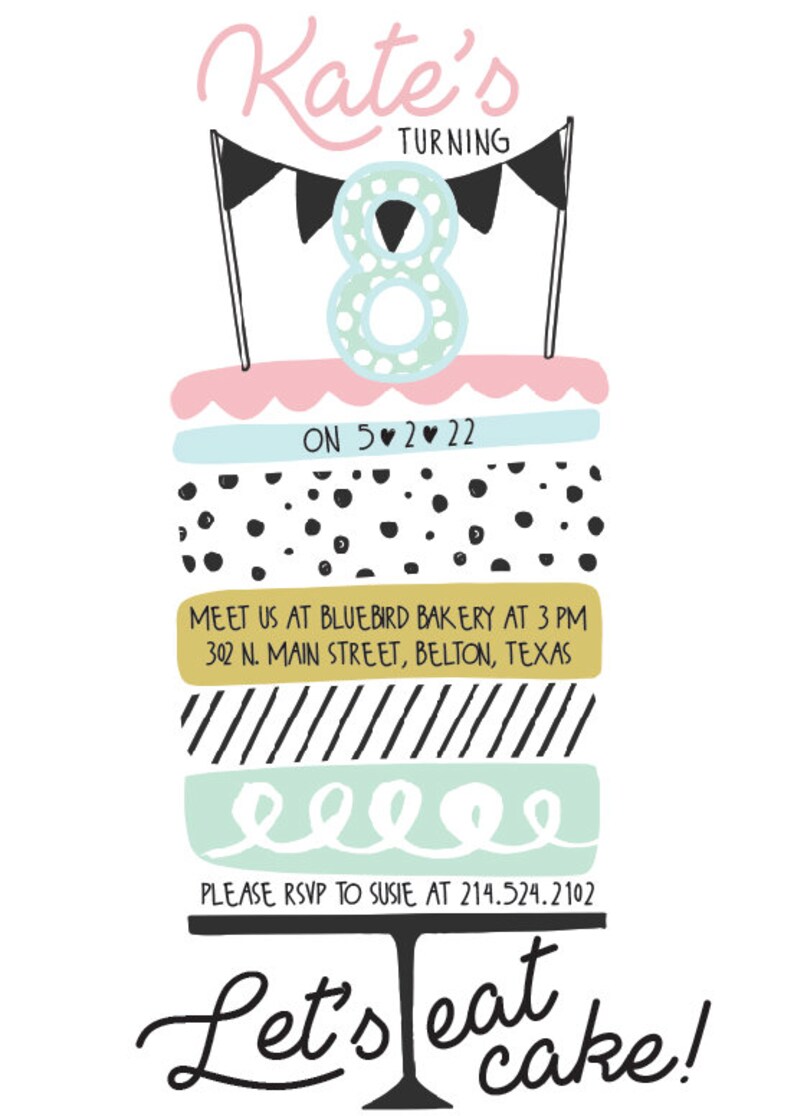 Printable Cake Birthday Invitation Baking Party Cake | Etsy