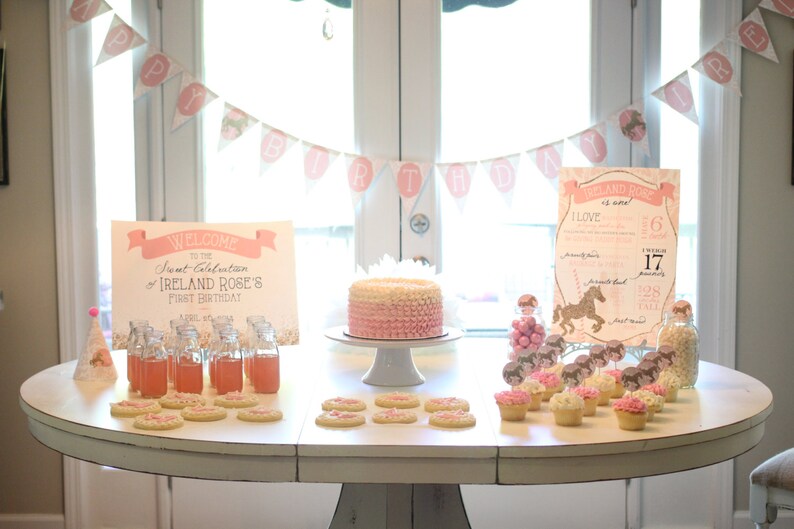 Birthday Facts Photo Poster Pink and Gold Carousel Party - Etsy