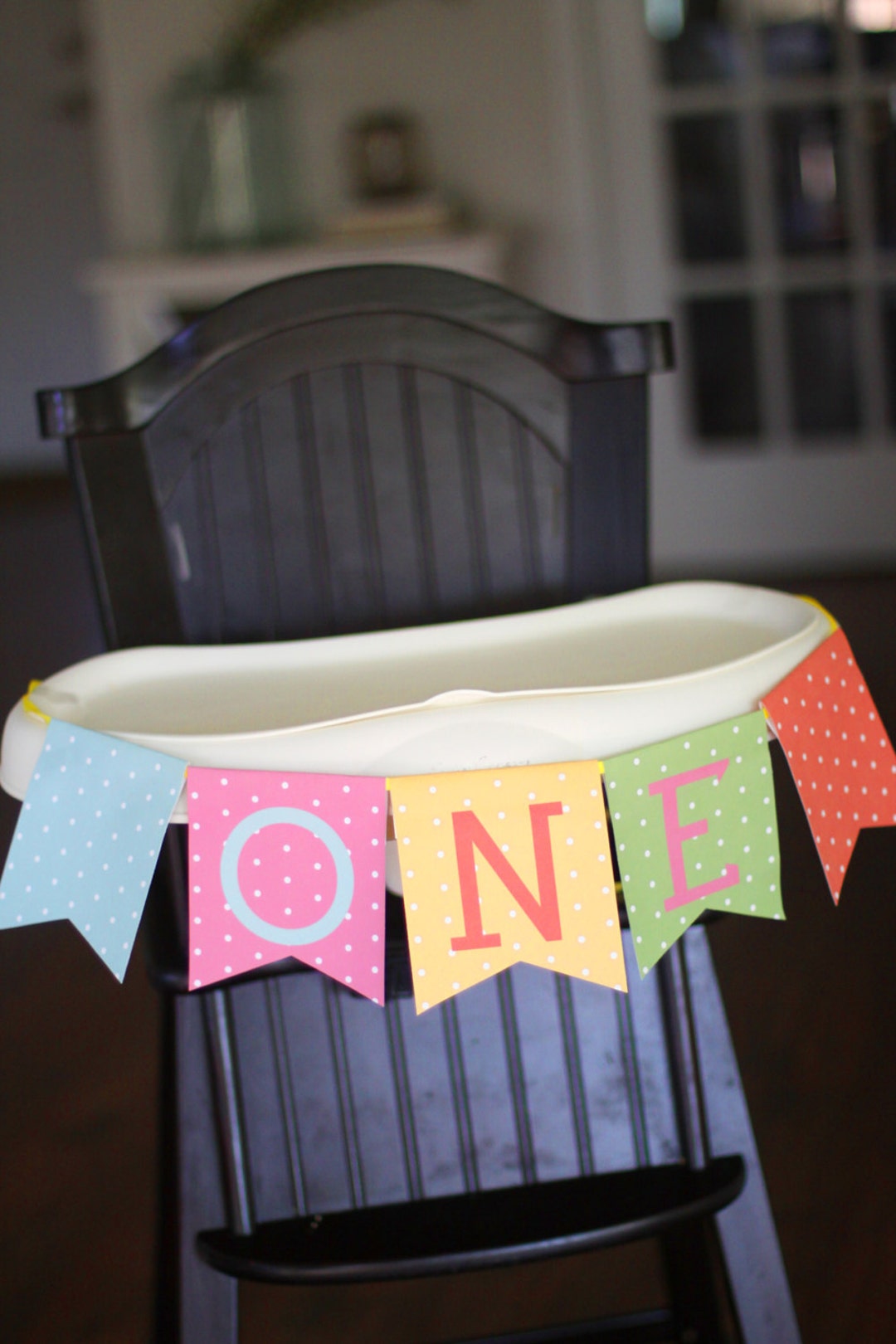 Printable High Chair Banner One Pennant Banner Polka Dot Party ...