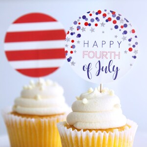 Printable Fourth of July Cupcake Toppers Party Circles Favor Tags ...