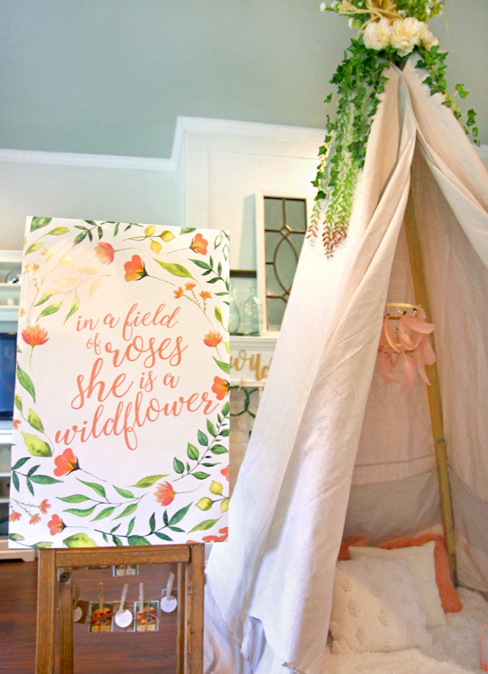 Printable in A Field of Roses She is a Wildflower Sign Boho Wildflower ...