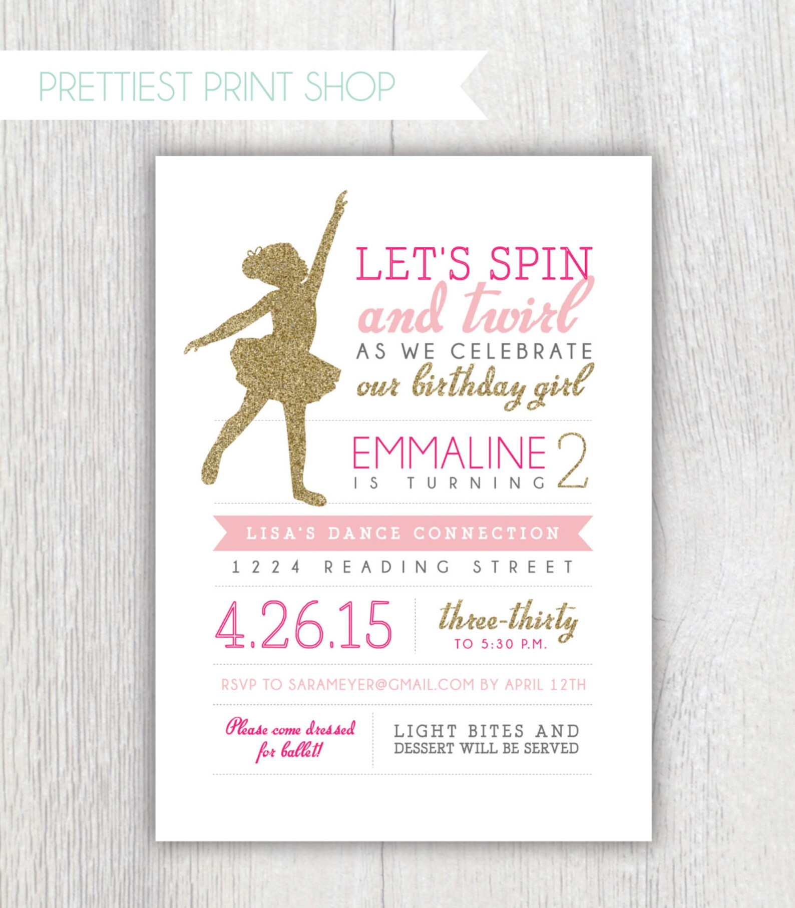 Printable Gold Glitter Ballerina Invitation Pink and Gold - Etsy