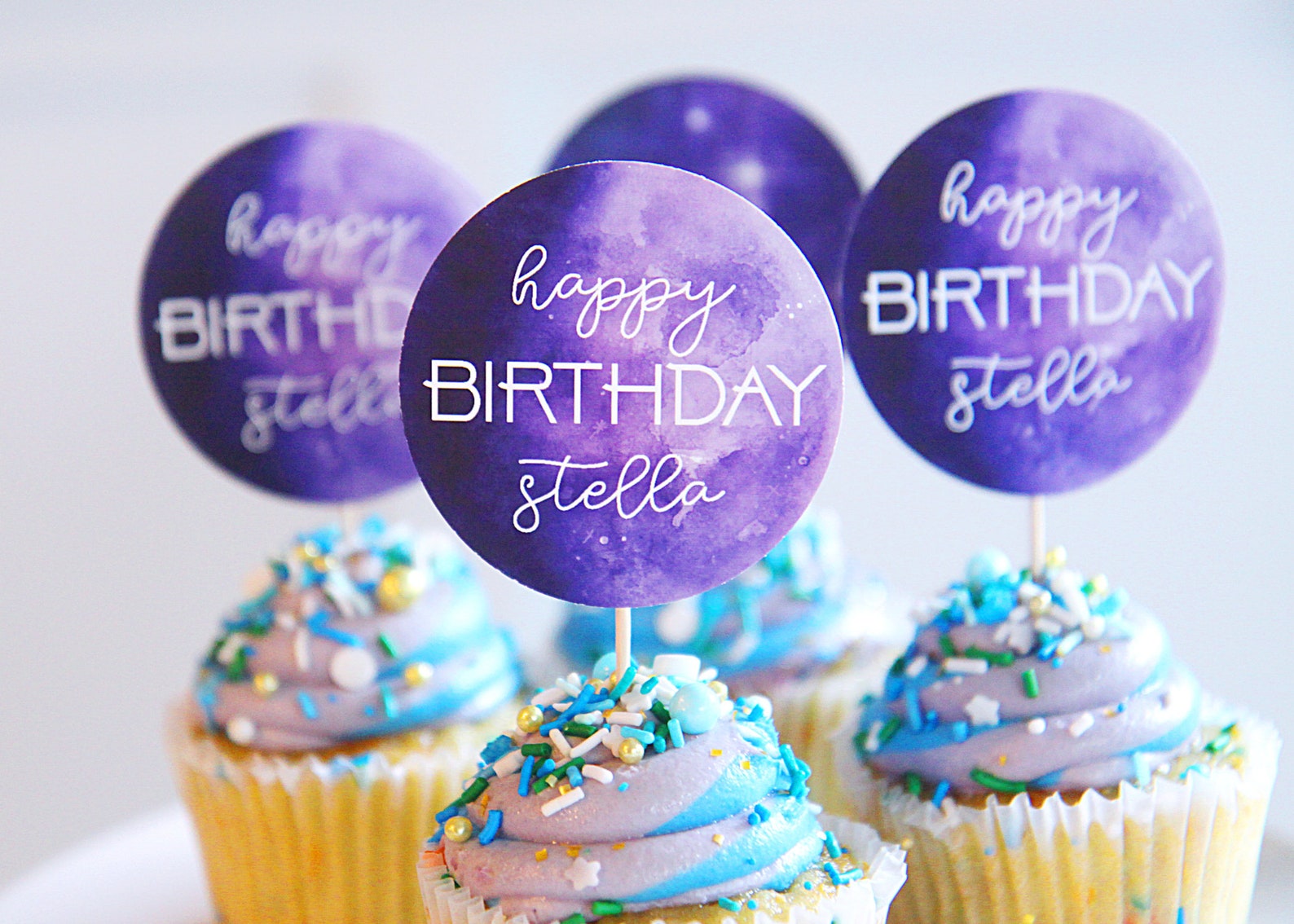 Galaxy Birthday Cupcake Toppers Two the Moon Party Decor - Etsy