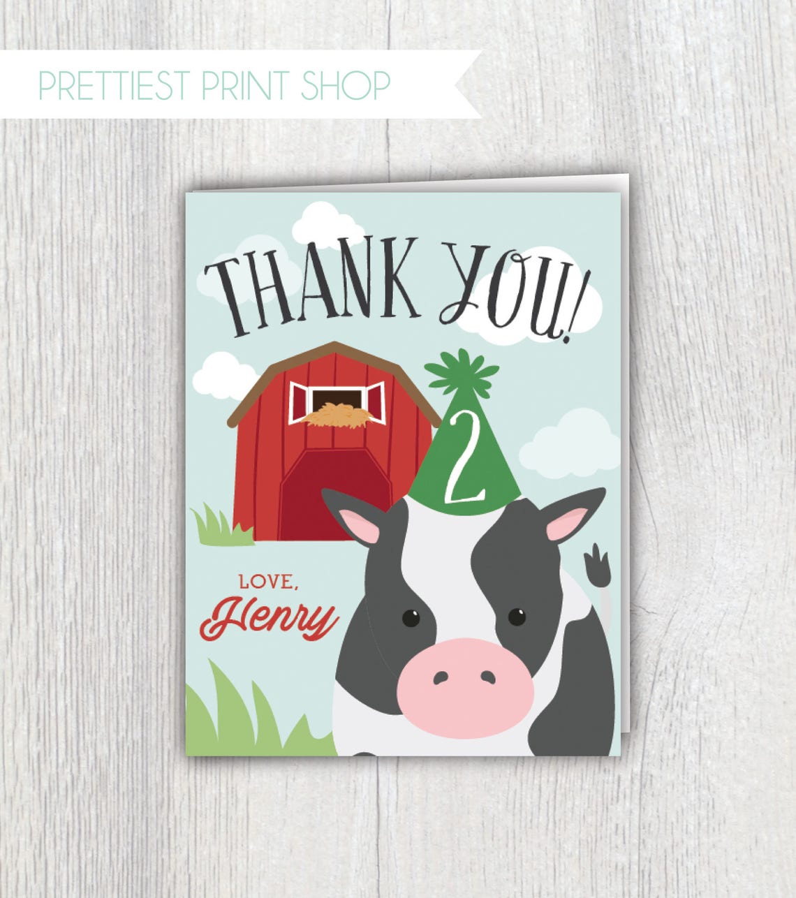 Printable Farm Birthday Thank You Card Party Til the Cows - Etsy