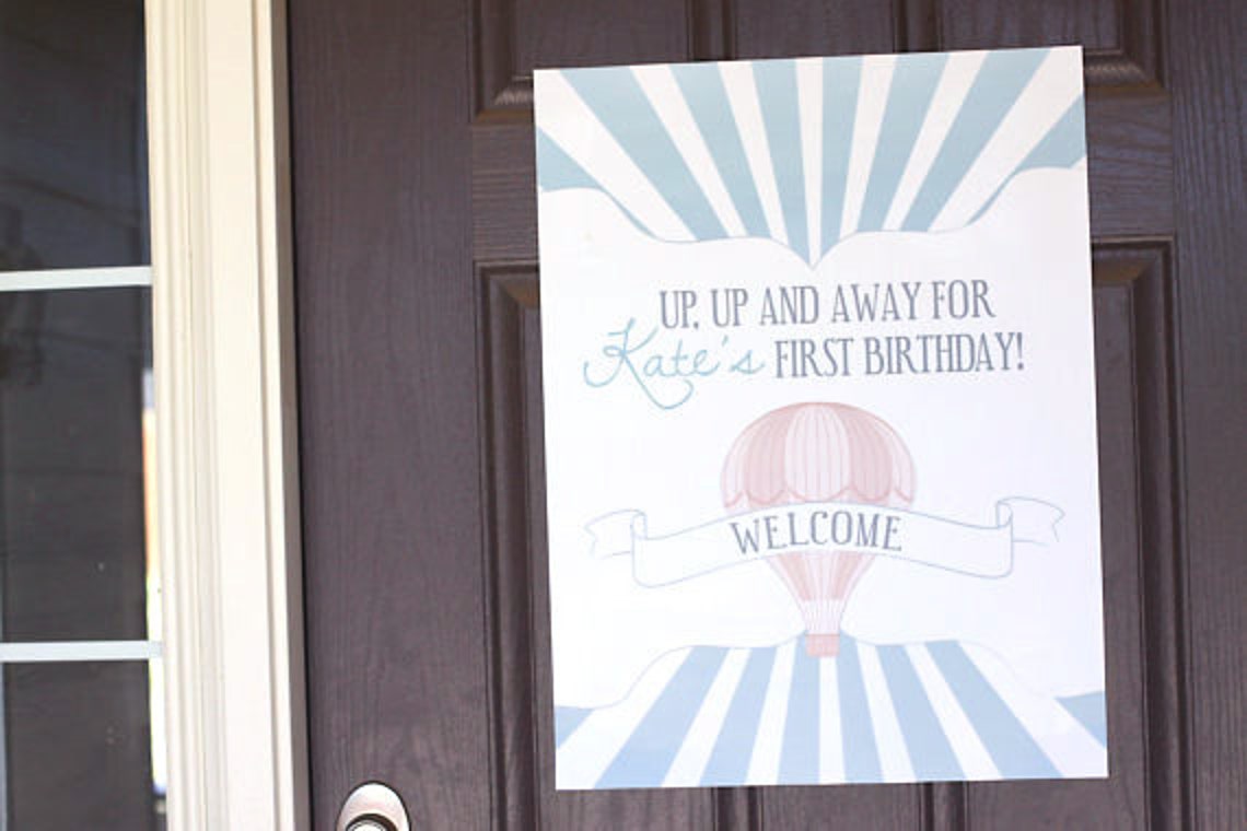 Printable sign Hot air balloon party welcome sign Birthday | Etsy