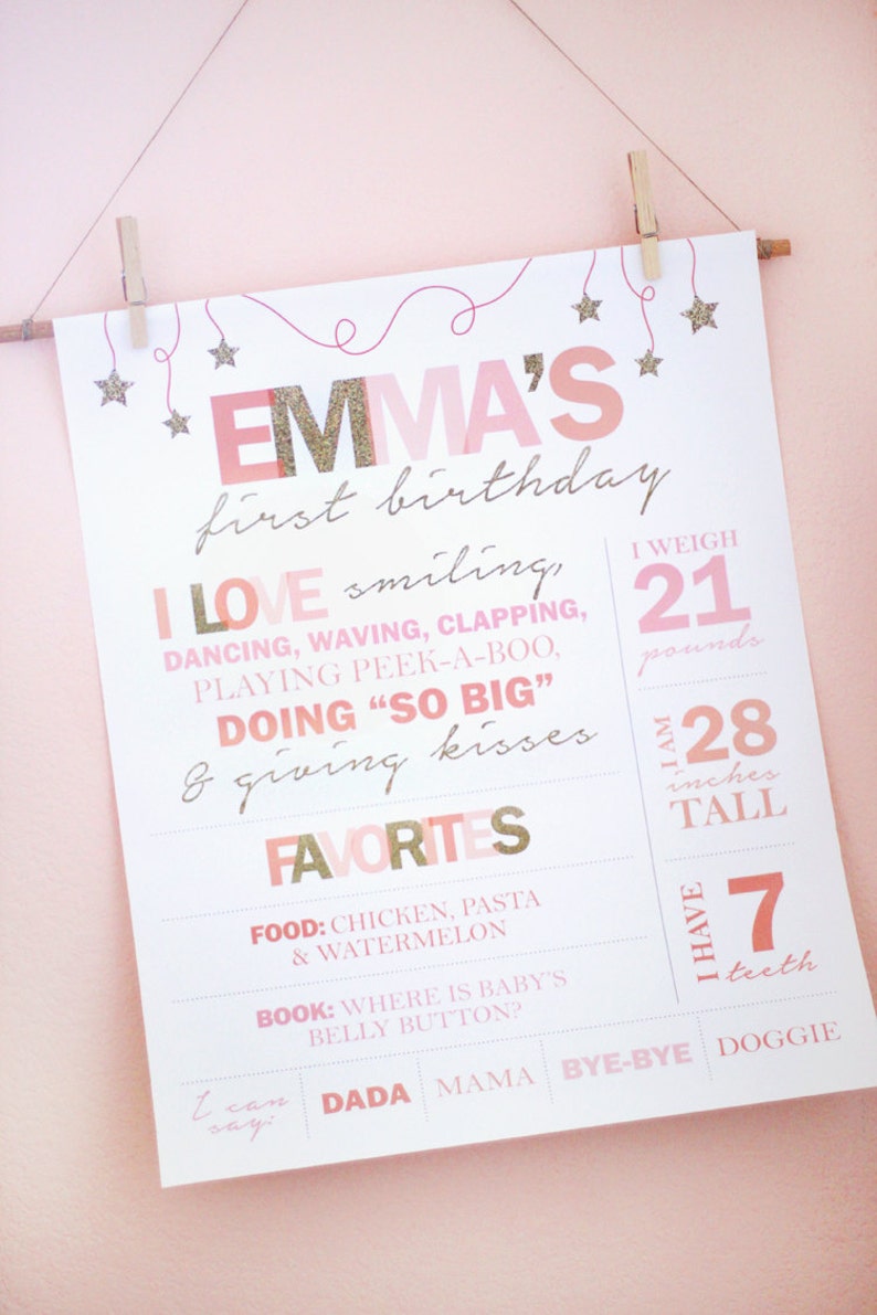 Birthday facts poster Twinkle little star Pink and gold | Etsy
